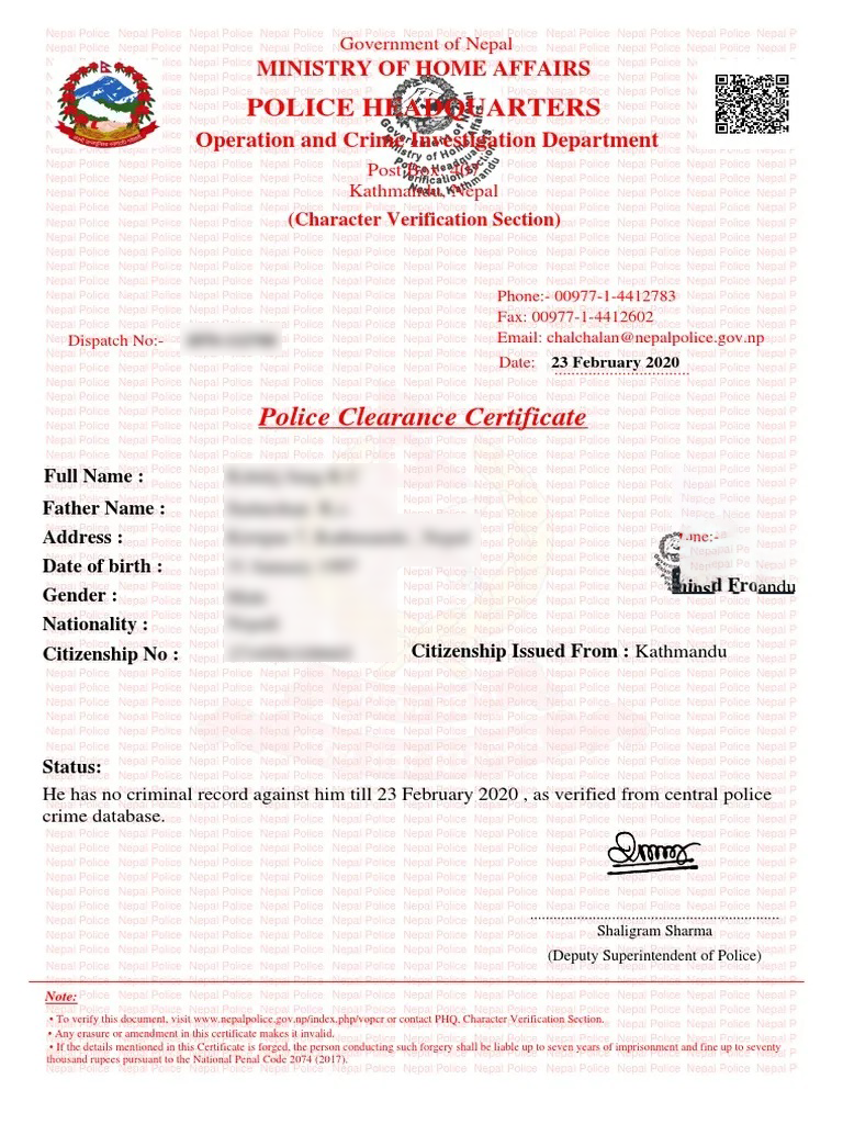 How To Make Police Clearance Certificate In Nepal Blog Nepal Lawyer